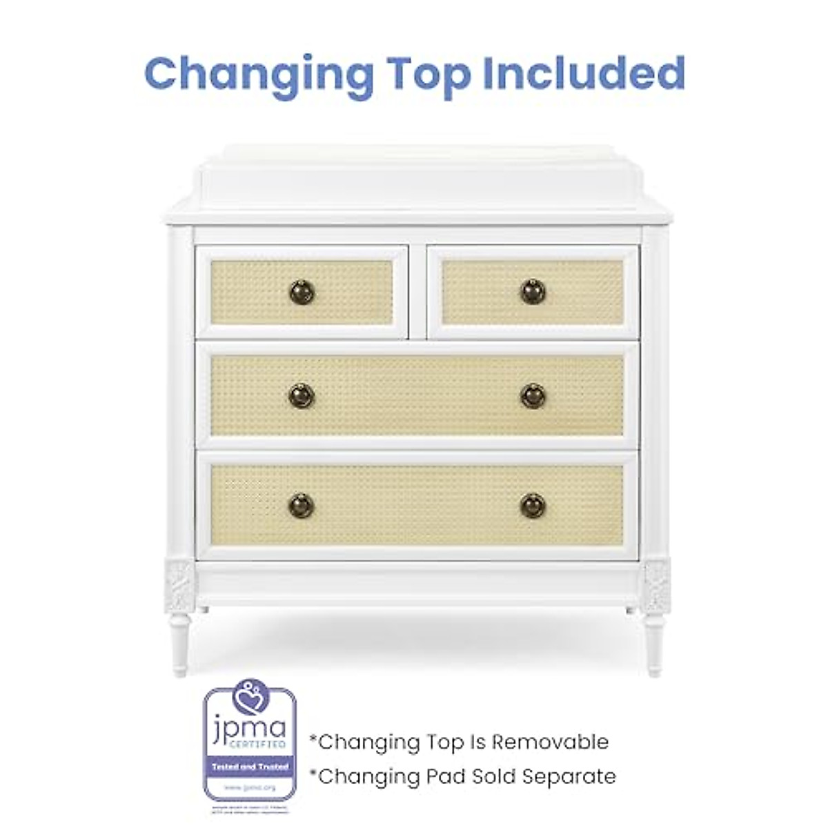 Delta Children Madeline, Dresser w Interlocking, Bianca White/Textured Almond