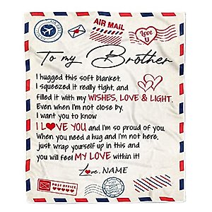 TeesNow Personalized to My Brother Blanket from Sister Air Mail Letter I Love You Brother Birthday Christmas Thanksgiving Customized Fleece Throw Blanket (60 x 80 Inches - Adult Size)