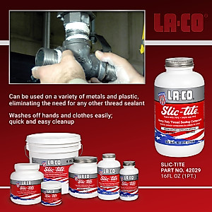 LA-CO 42029 Slic-Tite Premium Thread Sealant Paste with PTFE, -50 to 500 Degree F Temperature, 1 pint Brush-N-Cap Jar