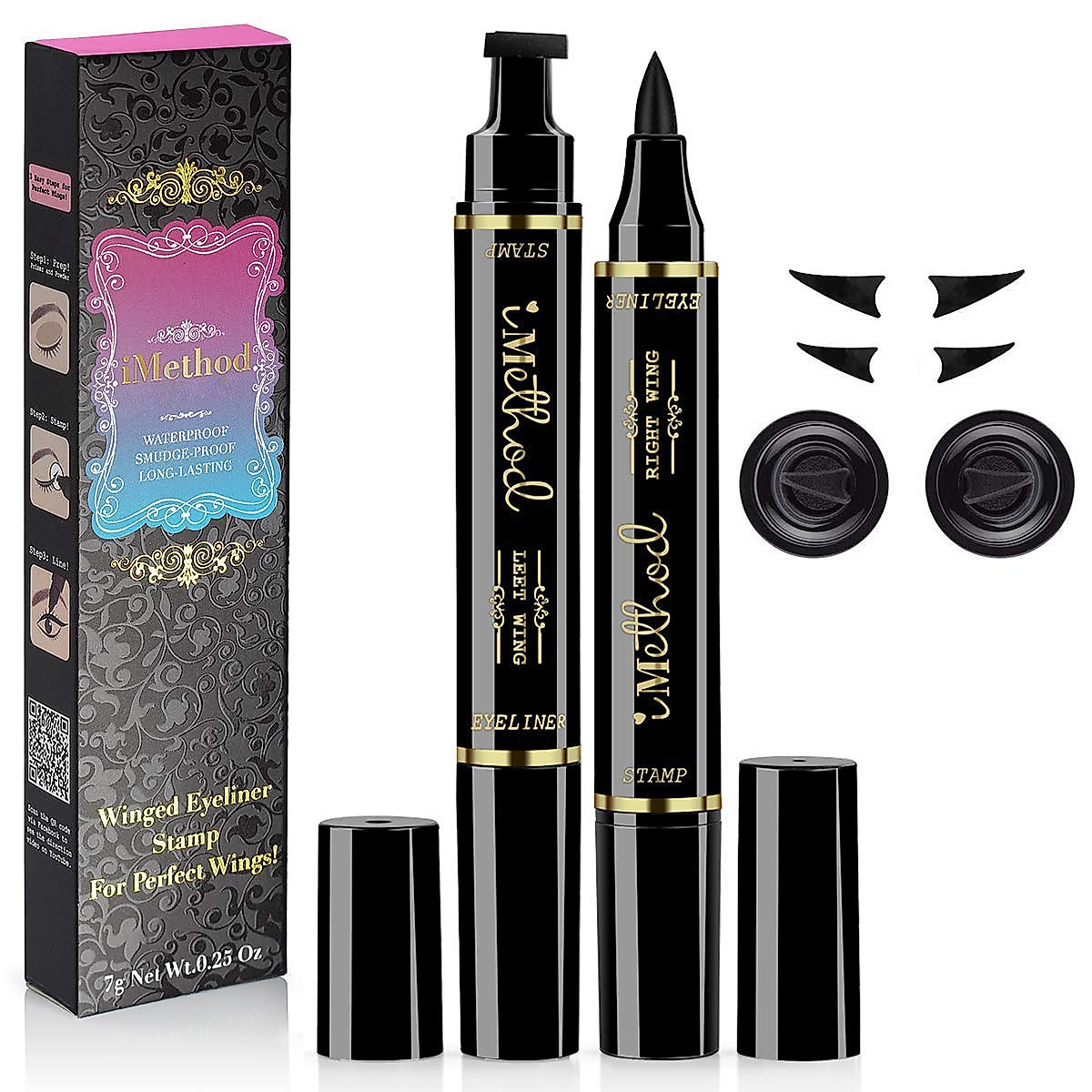 iMethod Eyeliner Stamp 2 Pens Winged Eyeliner Stamp, Perfect Wing Cat Eye Stamp, Long Lasting Liquid Eye Liner, Waterproof & Smudgeproof Makeup