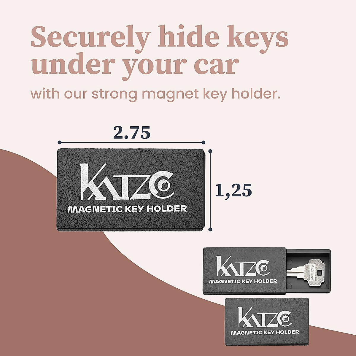 Katzco Magnetic Key Holder - 3 Pack - 1.25 x 2.75 Inches - Rugged Black Plastic Cases with Strong Magnets - for Safe Compartments, Extra Car Keys, House, and More