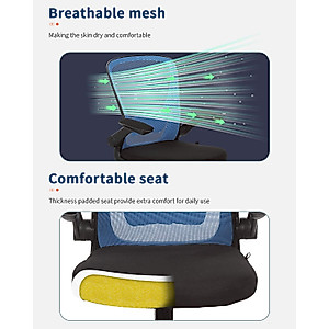 Home Office Chair Ergonomic Desk Chair Mesh Computer Chair with Lumbar Support Flip-up Arms Swivel Rolling Executive Task Chair Adjustable Chair for Adults(Blue)