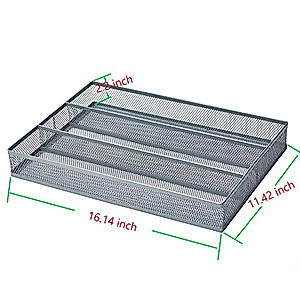 SETTFRFE 2P Metal Mesh Drawer Organizer,Flatware Organizer,Silverware Holder,Kitchen Eating Utensils Tray for Drawer,Silver (2P)