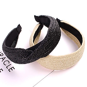 Ivyu Hairband - 4 Mixed Color Straw Braid Twist Headbands for Women's hair, Wide Thick Top Knot Hairbands for Girls, Beauty Product, Beech Accessories