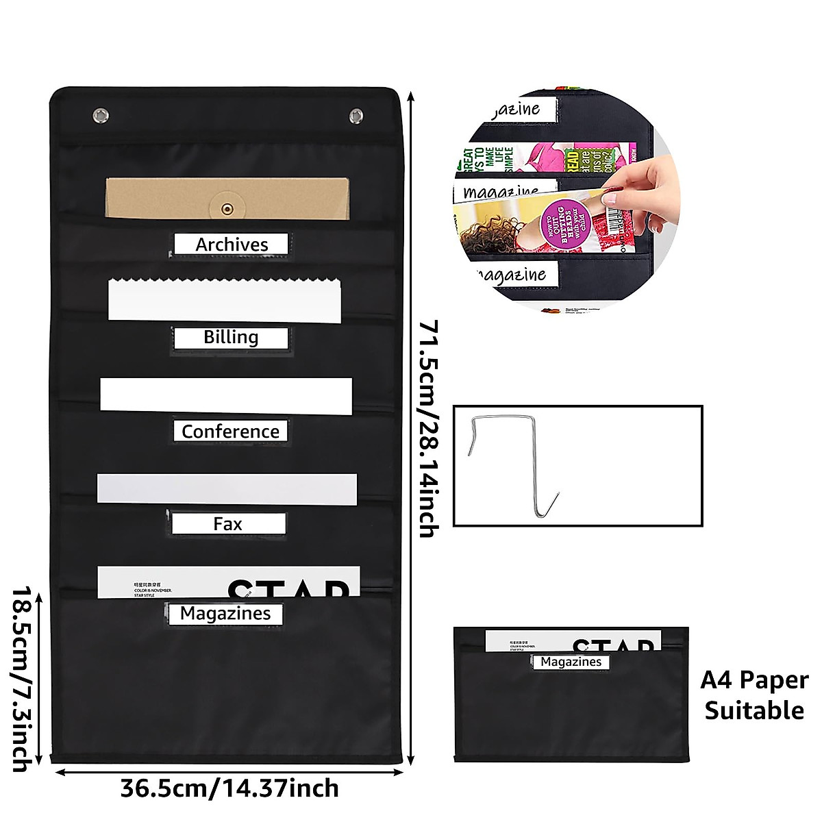 CertBuy 3 Pack Hanging File Folder Organizer, 15 Pockets and 6 Over The Door Hanger, Wall Mount Document Letter Organizer, Pocket Chart Office Supplies Office Bill Organizer for Home School Classroom