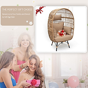 BULEXYARD Patio Wicker Stationary Egg Chair with Legs, Indoor Outdoor Oversized PE Rattan Egg Lounge Chairs for Garden, Backyard, Living Room, Bedroom(Brown/Brown, 2 Pcs)