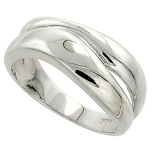 Sterling Silver Freeform Ladies Ring Flawless Quality Finish 3/8 inch wide, size 7