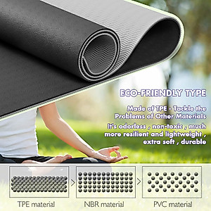 HOTIOGA Yoga Mat with Carrying Strap 72x32" & 1/4 Inch Thick Exercise Mat with Double Non Slip Surfaces for Men and Women Home Exercise (Black, 1/4 INCH THICK)