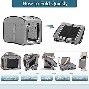 Petsfit Pop Up Dog Crate, Portable Dog Crates for Medium Dogs，Lightweight&Collapsible Pet Cage Cat Kennel, Included Soft Mat and Carrying Case，Grey，Medium