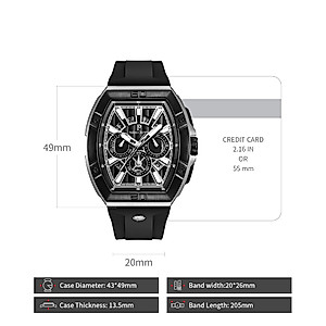 PC PARAS CROWN Mens Watches Luxury Tonneau Quartz Watch for Men Japanese Movement Waterproof Sport Watch, Gifts for Men