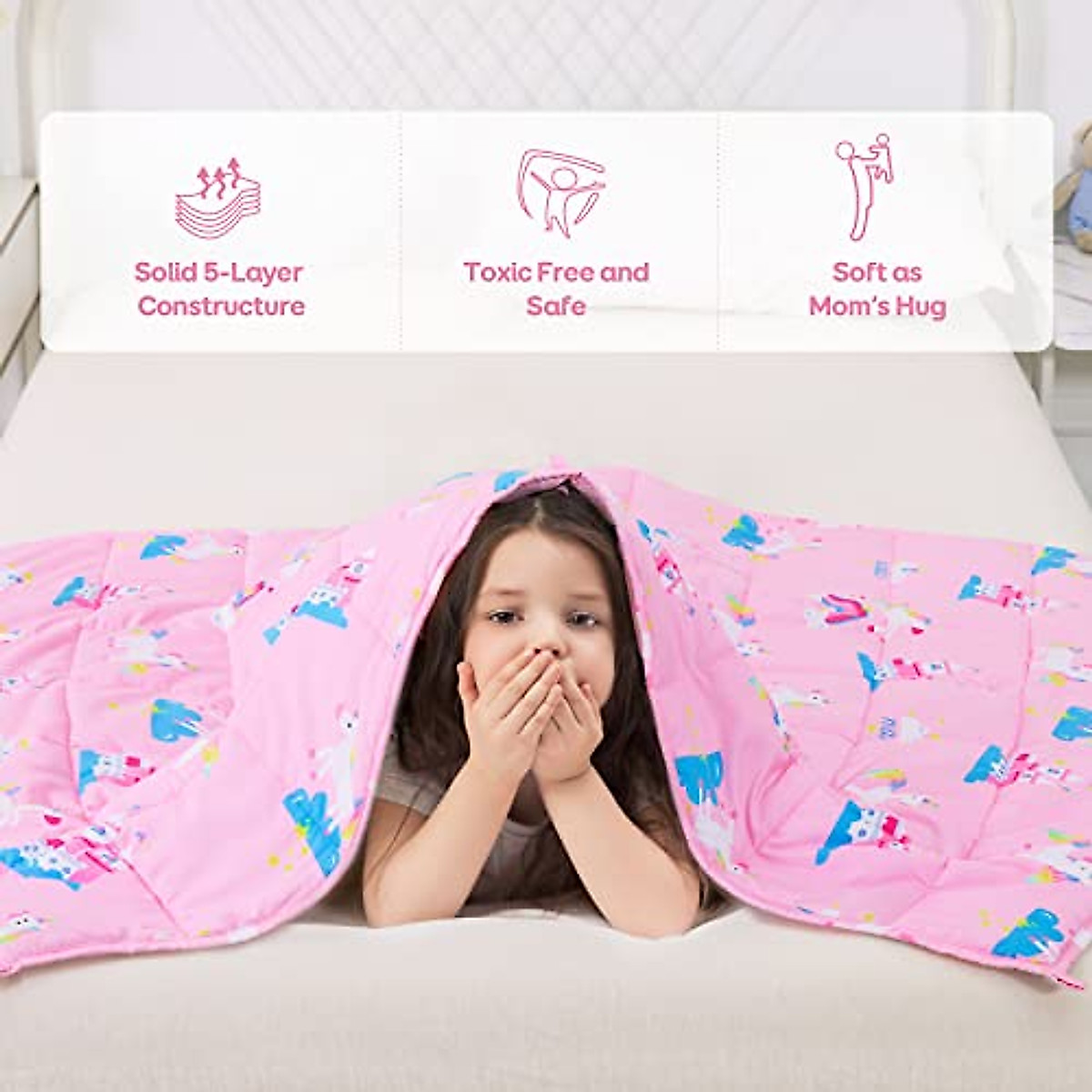 Kivik Toddler Weighted Blanket for Kids 3 lbs 36x48,Pink Weighted Blanket for Girls,Childrens Heavy Blanket for Calming and Sleep,Pink Unicorn