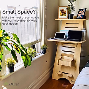 ecotribe Modern Height Adjustable 2 Tier Desk for Small Spaces - Compact Narrow 30 inch Wide Sit/Stand Up Desk - Easy Adjustable Standing Desk for Study, Bedroom & Home Office