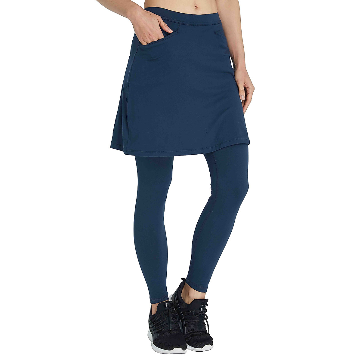 alvon Women Knee Length Skirts with Leggings Modest Skirt with Leggings Golf Skirt with Leggings Athletic Skort with Leggings Hiking Navy L