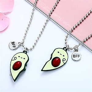COLORFUL BLING 2/3Pcs Cute Half Broken Heart Koala Avocado Engraved BFF Pendant Chain Adjustable Necklace Bracelet for Best Friend Women Girl Men Boy Split Heart Forever Friendship Gifts Love-Avocado