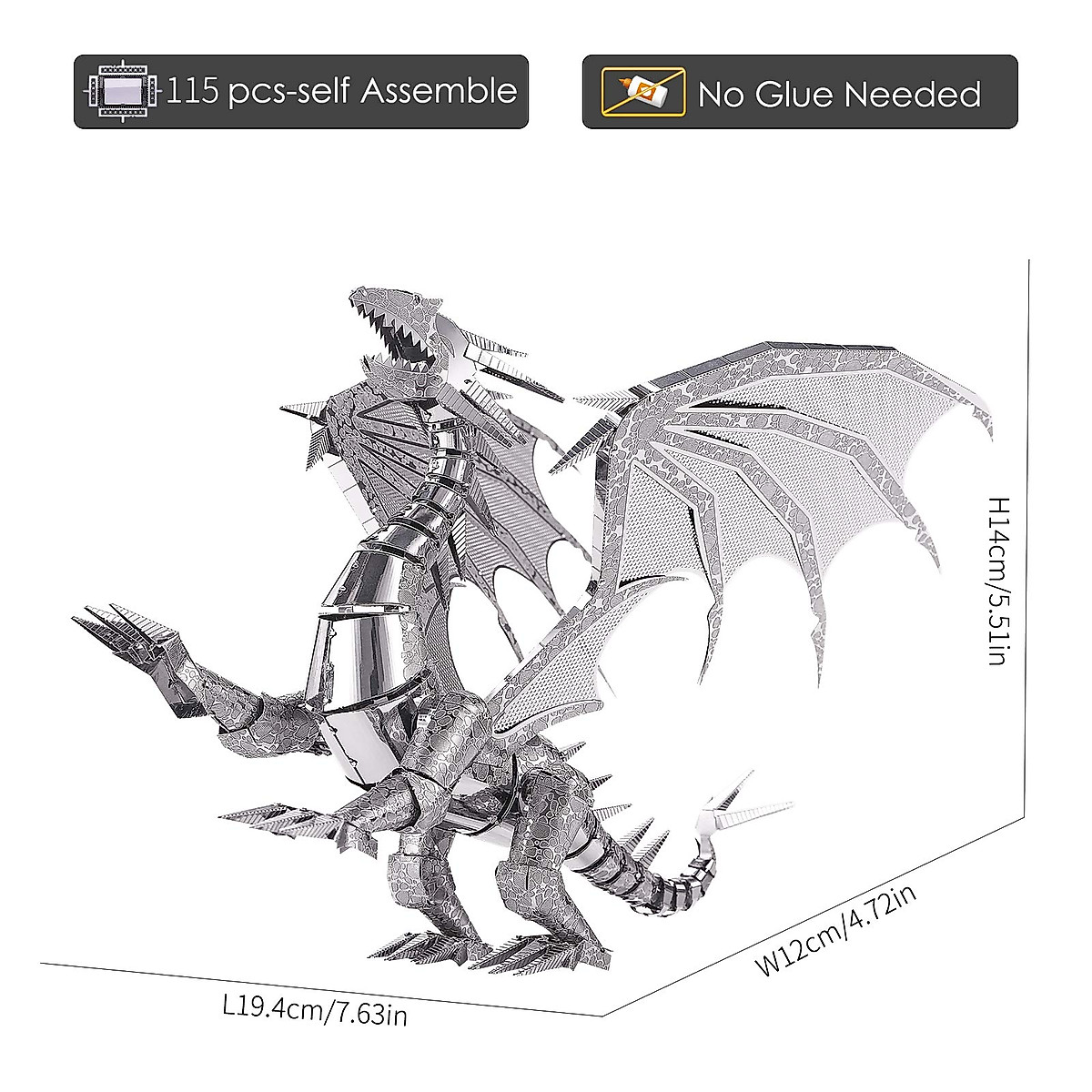 Piececool 3D Metal Puzzle Model Kits- Dragon Flame Metal Building Kit for Adults, Brain Teaser DIY 3D Dragon Puzzles Model Kits STEM Toys for Teens Men Family, 115 Pcs