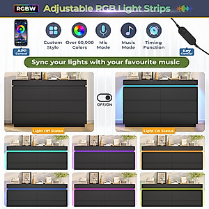 DICTAC Modern 6 Drawer Dresser with Sliding Desktop, Wide Chest of Drawers with Charging Station & LED Lights, Large Storage Tower Clothes Organizer, Black Dresser for Bedroom