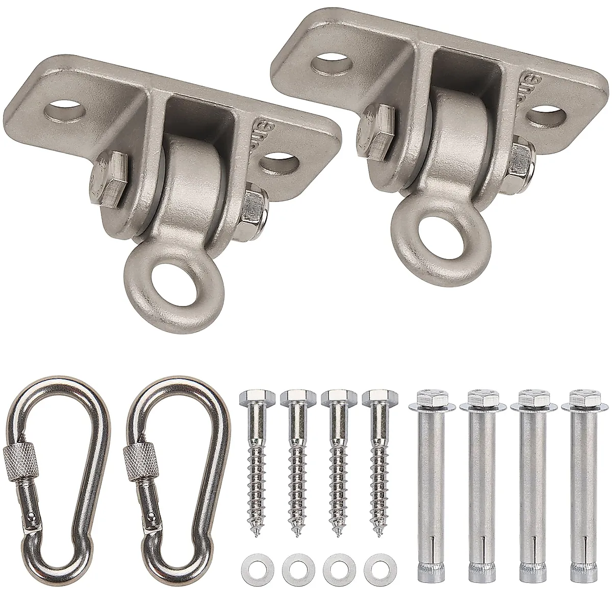 Butizone Heavy Duty Swing Hangers 304 Stainless Steel for Wooden Sets, Swing Hooks Screws Bolts with Snap Hooks for Playground, Porch, Swing Seat, Indoor Outdoor, Set of 2 (Mounting Hardware Included)