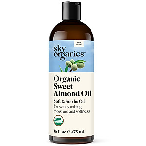 Sky Organics - Organic Sweet Almond Oil, 16 fl oz - Soft & Soothe Oil - Skin Moisturizer - Silky, Lightweight Texture - 100% Pure - Non-Greasy - Natural, Vegan, & Cruelty Free - Beauty & Self Care