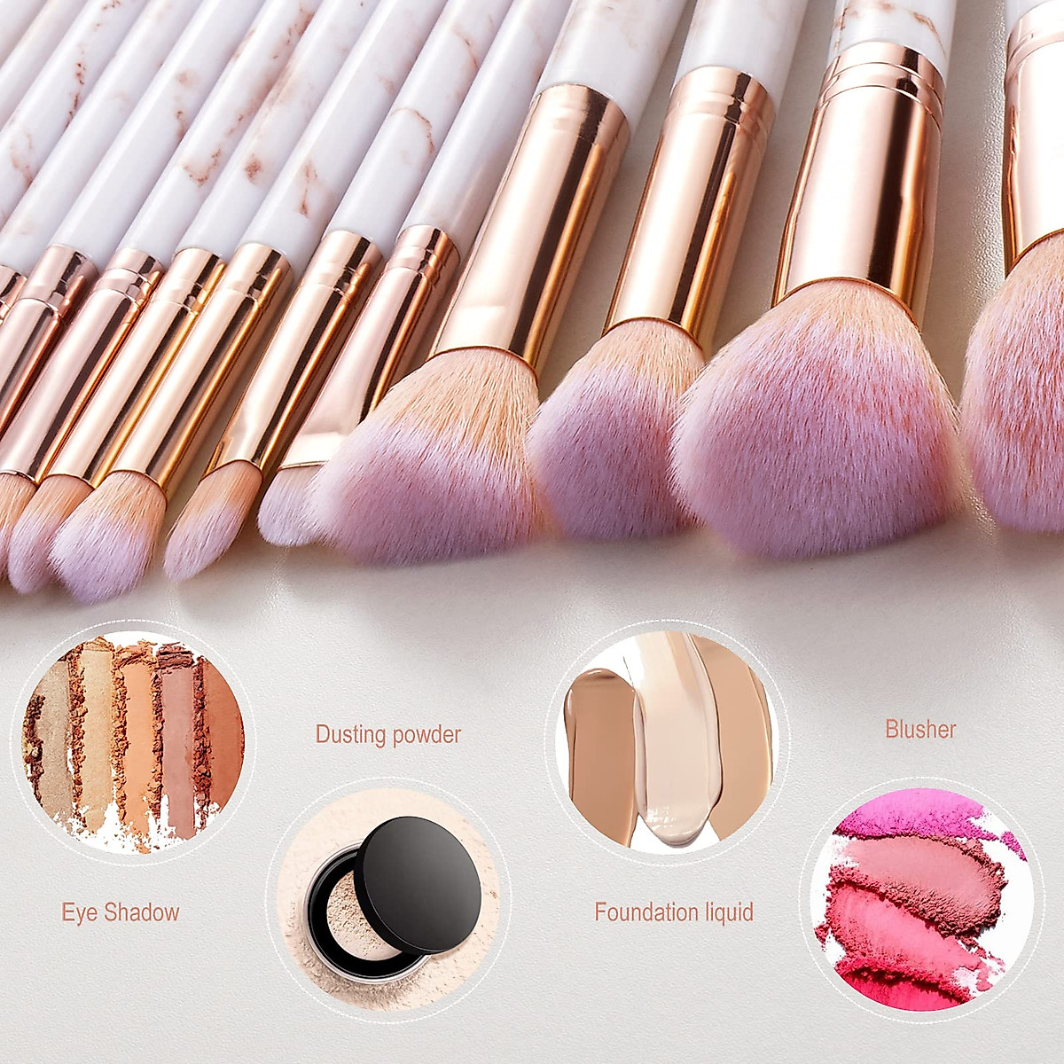 16PCs Marble Makeup Brushes Set Premium Synthetic Face Eye Lip Make Up Brush Kits for Foundation, Powder,Eyeshadow,Eyebrow,Eyelash,Eyeliner,Blending,Concealer,Contour,Highlight