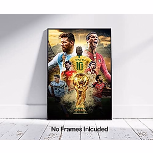 World Cup Soccer Star Poster, Cristiano Ronaldo and Lionel Messi Canvas Poster, Motivational Sport Soccer Football Player Wall Art for Man Cave Office Home Decor, Gift for Him, 16"x24" - No Framed