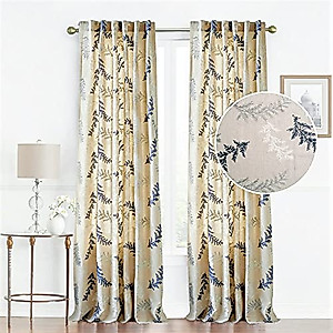 Merryfeel Polycotton Embroidered Window Curtains 84 Inch Long 2 Panels,Rod Pocked and Back Tab Fashion Curtain Drapes for Bedroom/Living Room, 50" W X 84" L, Blue