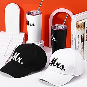 8 Pcs Mr and Mrs Tumbler Set and Baseball Caps Travel Tumbler Women Men Couples Coffee Cups Newlyweds Bride and Groom Caps Mr and Mrs Gifts for Couples,Wedding,Anniversary,Bridesmaids and Groomsmen