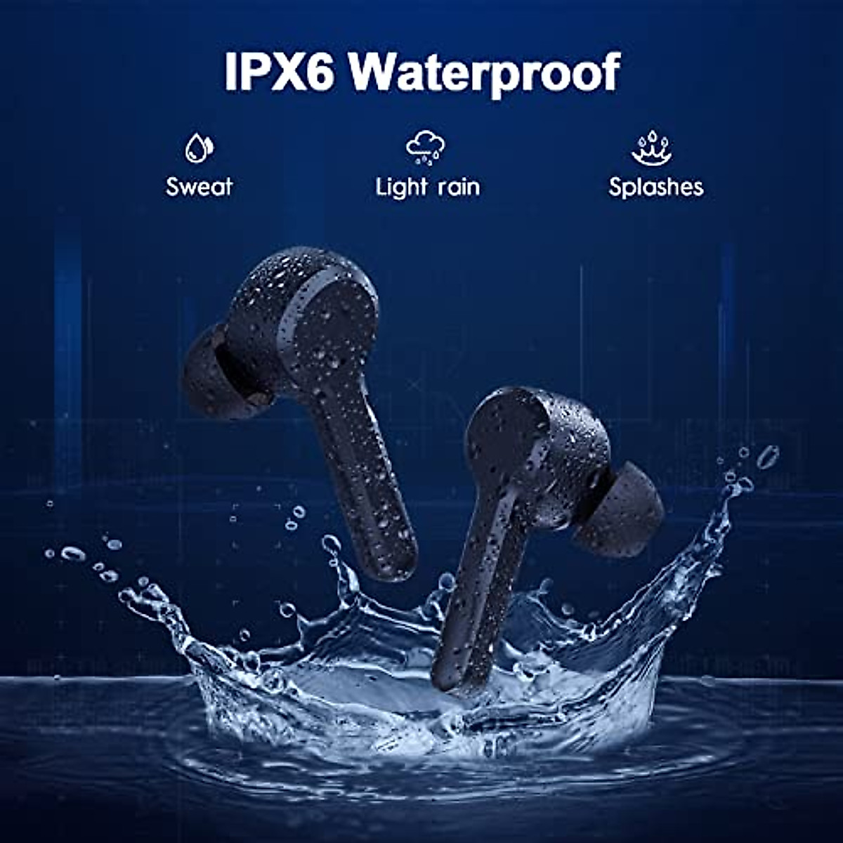 Tecno Wireless Bluetooth Earbuds, 25H Bluetooth Headphones with Microphone, IPX5 Waterproof Wireless Headphone with 4 Mics, High-Fidelity Stereo Bluetooth Earphones for Sports and Work,GE1