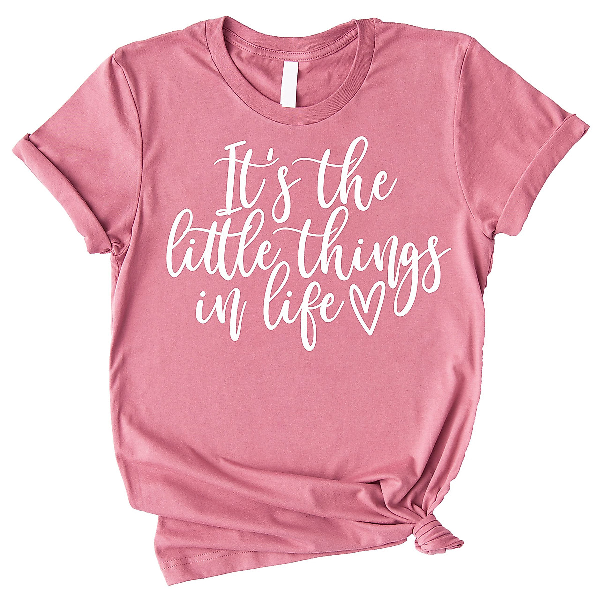 Olive Loves It's The Little Things Cursive Mommy & Me Matching Outfits White on Mauve Shirt Adult Large
