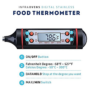 Air Fryer Cook Times Cheat Sheet Magnet Accessories | Airfryer Cookbooks, Magnetic Temperature Cooking Guide Chart for Quick Reference + Food Thermometer for Kitchen Cooking, Baking & Grilling