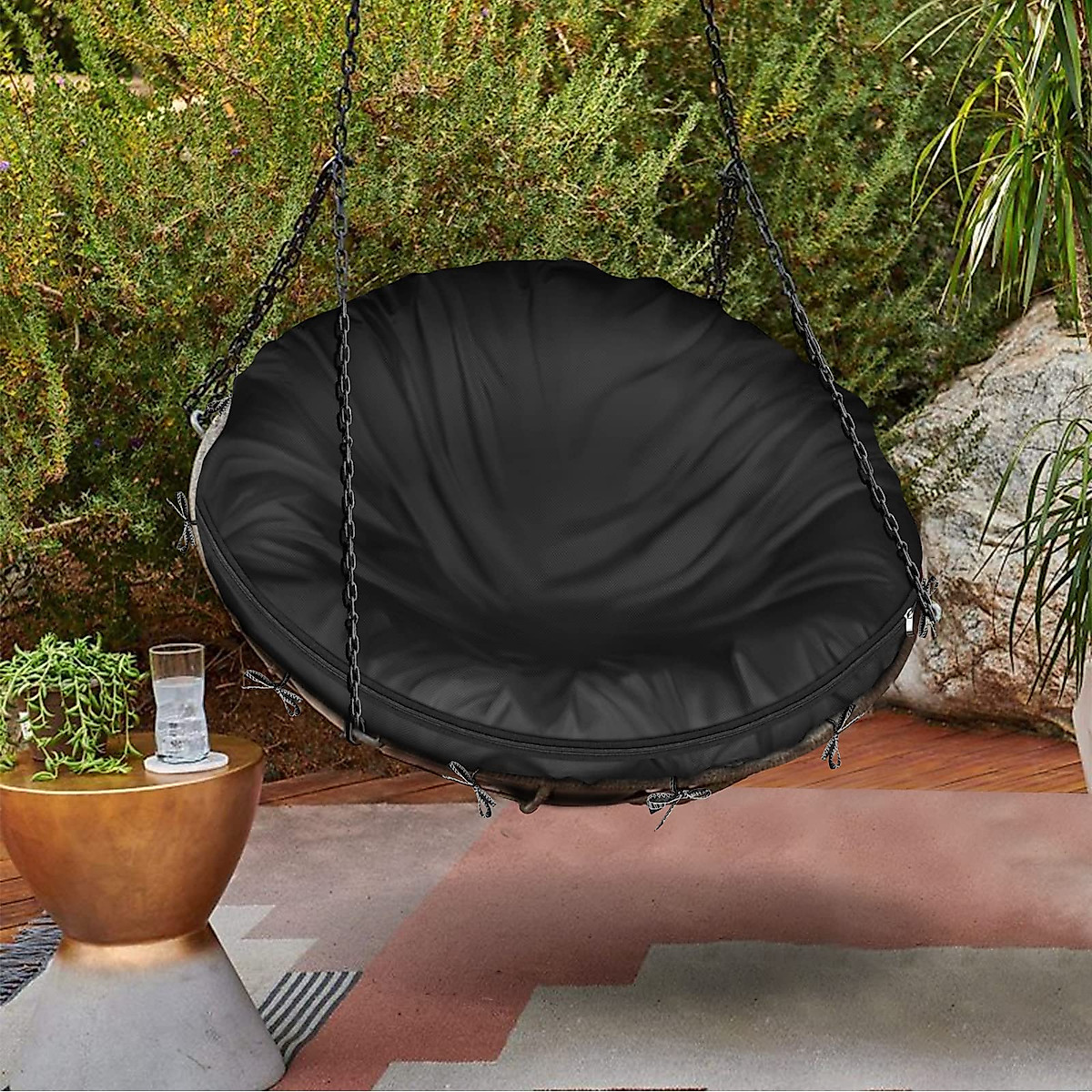 Iceberg Elf Outdoor Papasan Cushion Cover Only,(for 40in-50in Papasan Cushion Cover Waterproof) Black, Zipper Design for Easy Closure and Removal, Silky Smooth Fabric