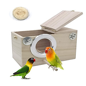 PINVNBY Parakeet Nesting Box Bird House Wood Breeding Box Parrots Mating Box for Lovebirds Budgie Finch Cockatoo Canary and Medium-Sized Birds(S)