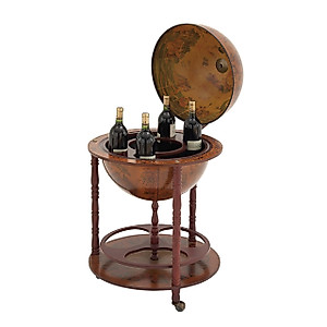 Deco 79 Wood Globe Rolling 14 Bottle Standing Wine Rack with Hidden Compartment, 22" x 22" x 37", Brown