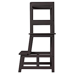 Costzon Kids Kitchen Step Stool with Safety Rail, Toddler Kitchen Stool w/Solid Bamboo Construction, Child Stand Helper for Kitchen Bathroom Living Room, Perfect for Toddler from 18-36 Months (Brown)