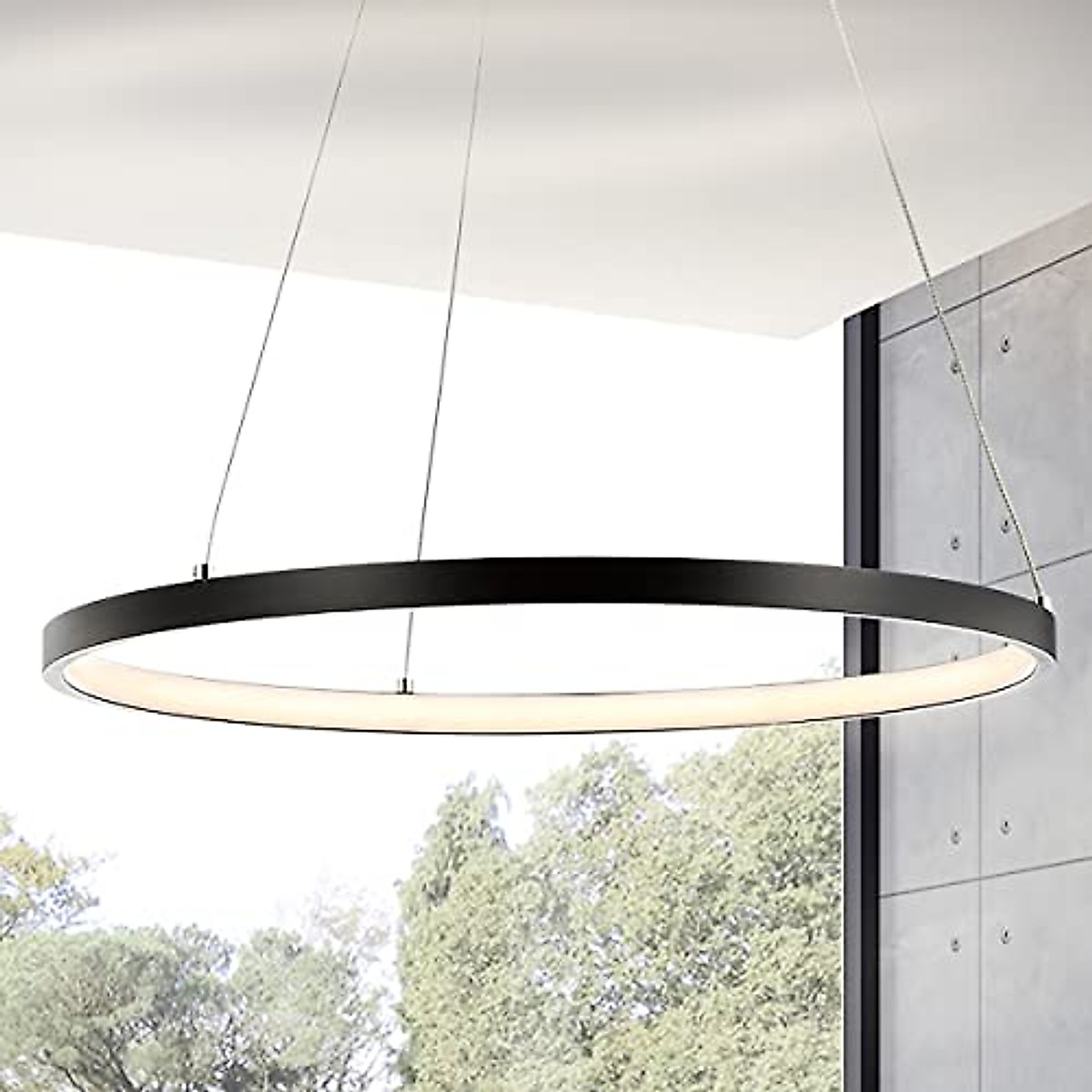 JONATHAN Y JYL7202A Bradley 15.7" Round Integrated LED Metal Pendant Chandelier Modern Contemporary Transitional Dining Room Living Room Kitchen Foyer Bedroom Hallway, Matte Black