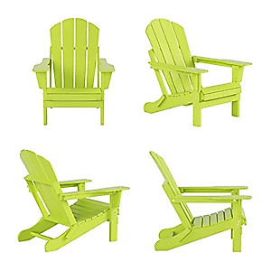 WestinTrends Malibu Outdoor Lounge Chairs, 3-Pieces Adirondack Chair Set with Ottoman and Side Table, All Weather Poly Lumber Patio Lawn Folding Chair for Outside Pool Garden Backyard, Lime