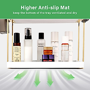 2-Tier Bathroom Counter Organizer, Countertop Perfume Tray and Vanity Organizer, Cosmetic Organizer Countertop, Wood Tray for Kitchen Counter Storage, Bathroom and Skincare Organization - White