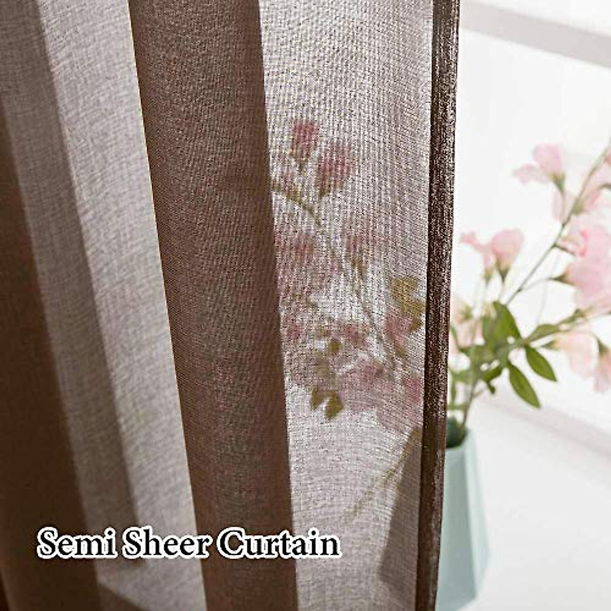 MIULEE Chocolate Brown Linen Textured Sheer Curtains 84 Inch Length 2 Panels Set for Bedroom/Living Room Semi Transparent Dark Brown Farmhouse Window Drapes Rod Pocket W 54 x L 84 Inches Long