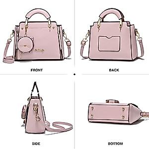 XIAOYU Fashion Purses and Handbags for Women Ladies Leather Top Handle Satchel Shoulder Bags Small Totes (Pink)