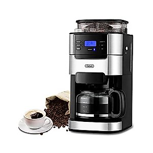10-Cup Drip Coffee Maker, Grind and Brew Automatic Coffee Machine with Built-In Burr Coffee Grinder, Programmable Timer Mode and Keep Warm Plate, 1.5L Large Capacity Water Tank,900W, Black (Aluminum, 10 Cup)