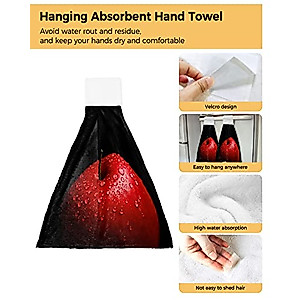 Red Apples with Water Drops Hanging Kitchen Towels Soft Absorbent Hand Tie Towels Set with Hook&Loop, Close-up Fruit Art on Black Tea Bar Dish Cloths Towel for Bathroom Laundry Room BBQ, 2pc
