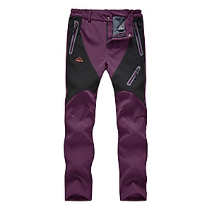 TBMPOY Women's Ski Windproof Waterproof Snow Pants Outdoor Hiking Fleece Lined softshell Pants Purple L