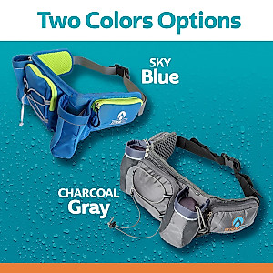 ExtremeMIST Detachable Hydration Waist Pack - Water Bottle Holder Fanny Pack | Belt with 2 Bottle Holders| Zipper Storage Pockets| Perfect for Climbing, Running, Cycling, Jogging, Hiking (Blue, Large)