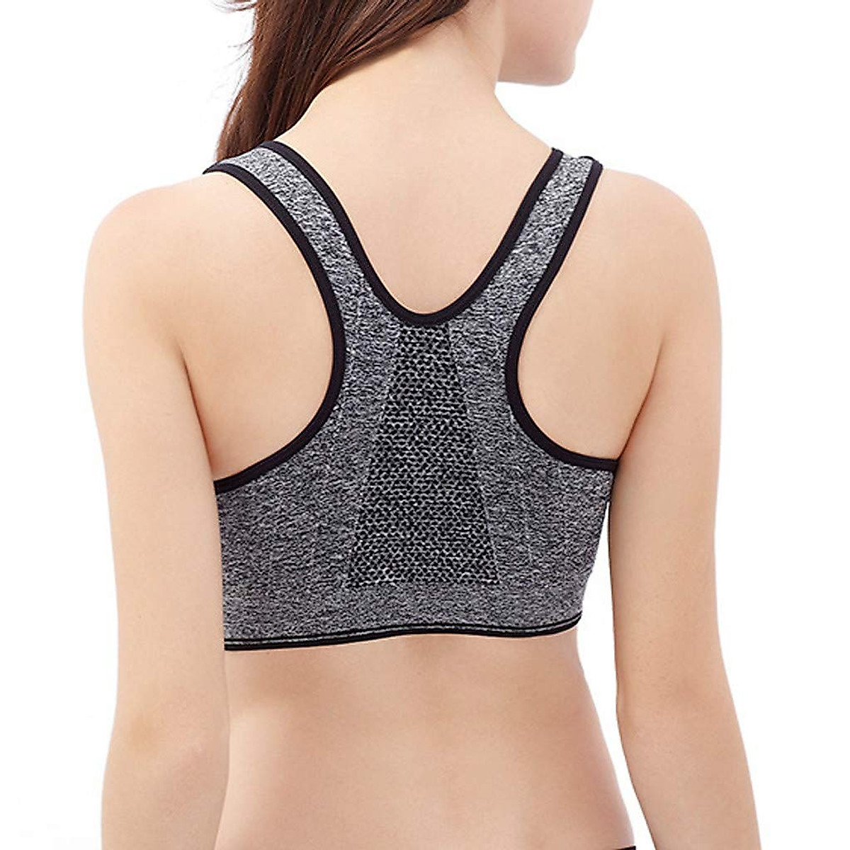 JFLYOU Bra For Women,Ladies Zip Front Sports Bra Wireless Post Surgery Bra Active Yoga Sport Yoga Bra(Gray,X-Large)