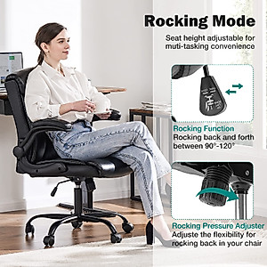 OLIXIS Office Computer Desk Chair with Flip-up Armrest Cushion Lumbar Back Support，Relieve Physical Fatigue, 20.08" D x 20.47" W x 43.14" H, Black