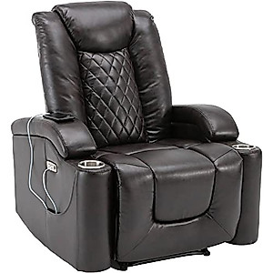 ModernLuxe Power Electric Recliner Chair with USB Charge Port and Cup Holder - Recliner Sofa Overstuffed Electric PU Recliner Chair Home Theater Seating Bedroom & Living Room Chair