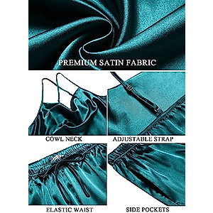 Ekouaer Lounge Wear Sets Women's Summer Silk Sleeping Pajamas Satin Cami Top with Long Pants Gift Set 2 Piece Tracksuit Blue Green,XXL