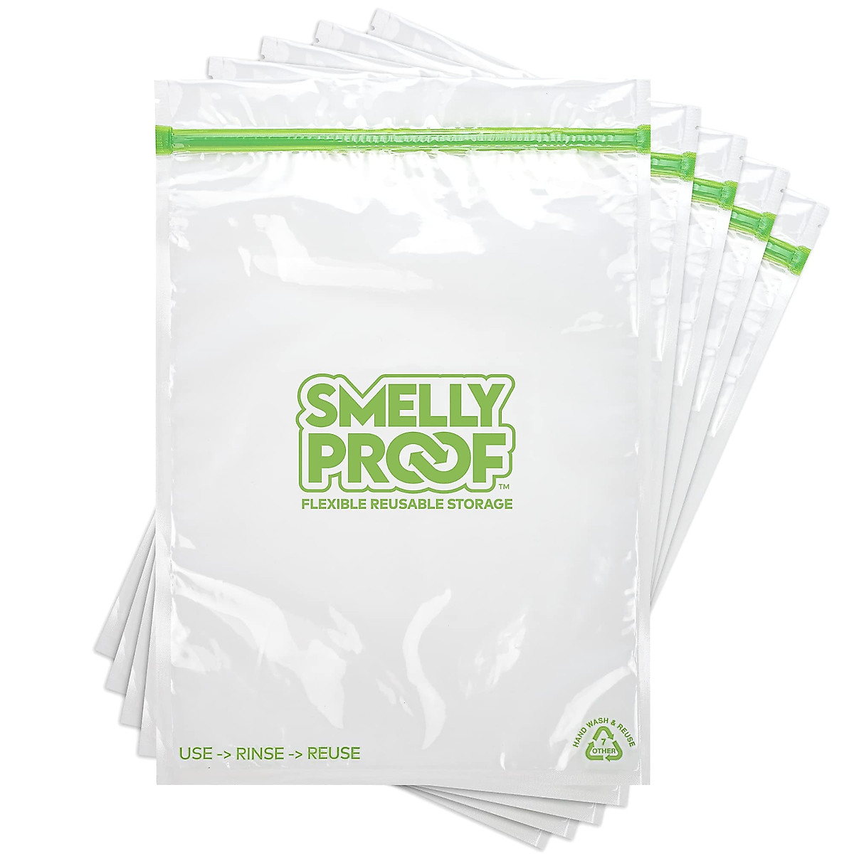 Smelly Proof Reusable Food Storage Bags Bundle - Made in USA, Easy Clean, Dishwasher-Safe, XXL 2-Gallon Freezer Bags & Small SM-Snack Bags, 3-mils Thick, PEVA & BPA Free, 5-Pack & 10-Pack