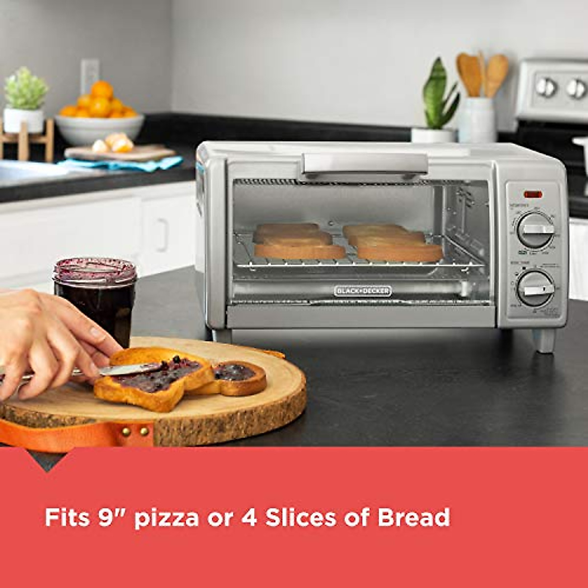 BLACK+DECKER 1150 Watts Crisp N Bake Countertop Small Air Fryer 4 Slice Toaster Pizza Oven Broiler with Timer and 5 Heat Functions, Gray