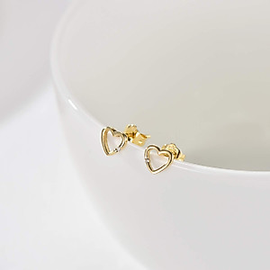14K Solid Gold Heart Stud Earrings for Women 6mm, Natural Round Diamond Heart Studs Fine Love Jewelry for Mom, Wife, Girls, Teen 6mm (E-F, SI2)