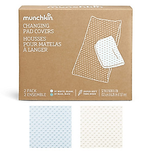 Munchkin® Diaper Changing Pad Covers, 2 Pack, Blue/White – Fits Standard Contoured Changing Pads